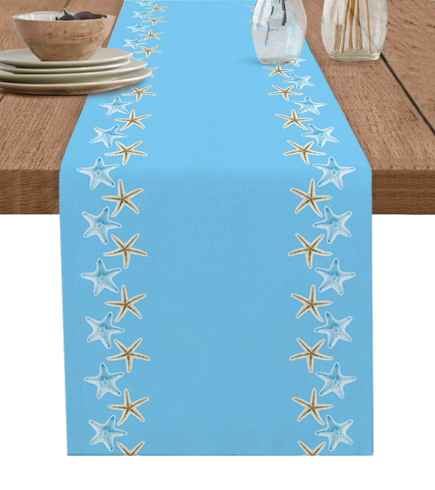 Ocean StarBlue Table Runner Cotton Linen Wedding Decor Tablecloth ...