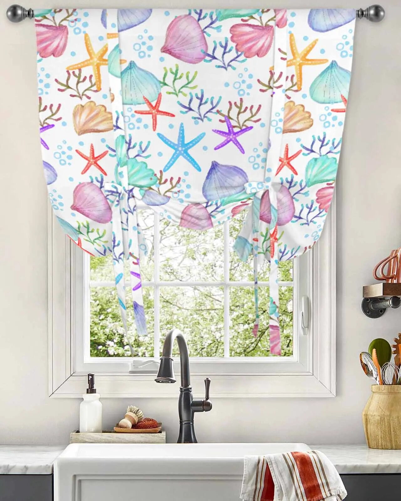 Ocean StarShell Texture Curtains for Living Room Bedroom Modern Tie Up ...