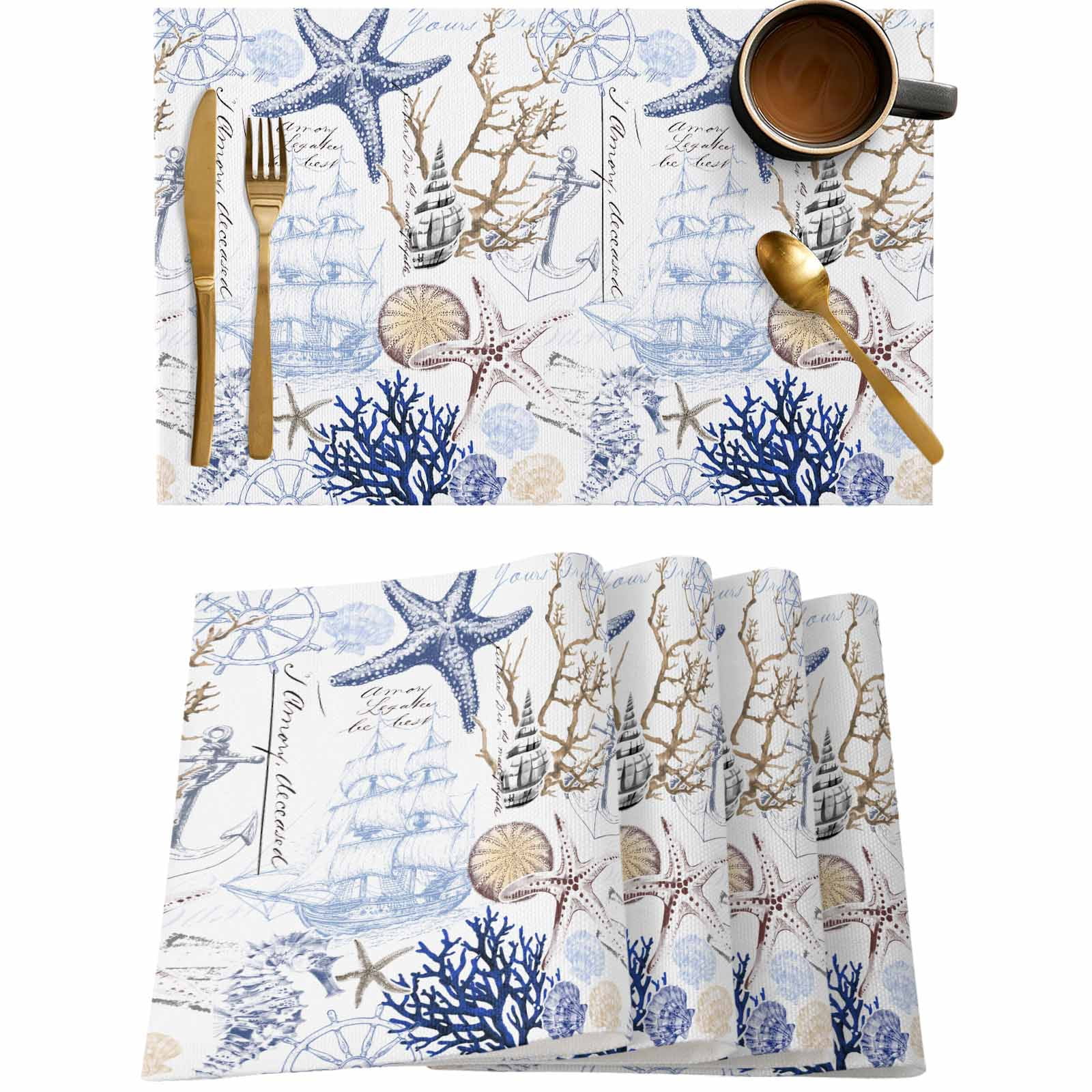 Ocean Starfish Blue Coral Placemats Set of 4,Wipeable Washable Table ...