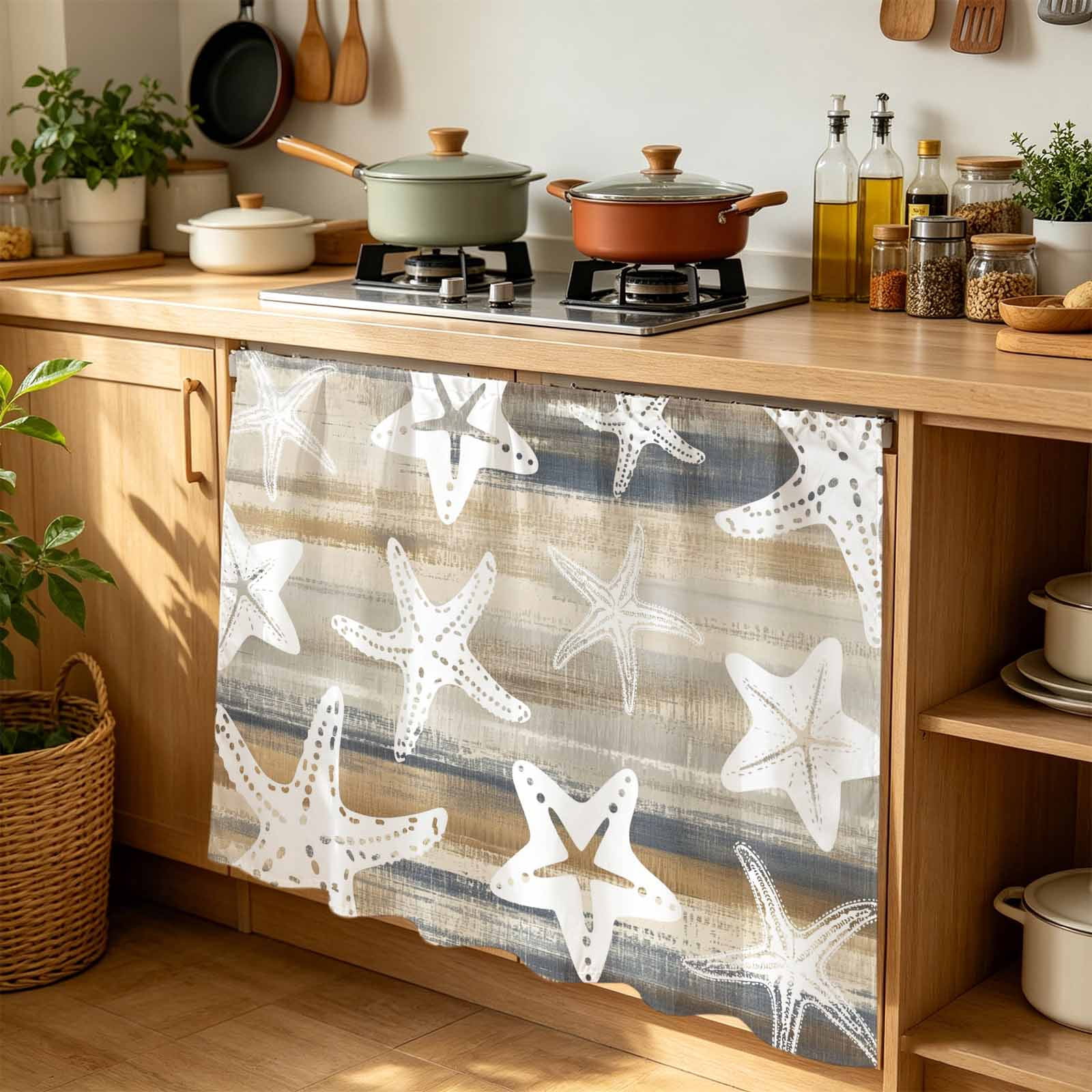 Ocean Starfish Cabinet Curtains for Kitchen 35"W x 35"L, Summer Beach ...
