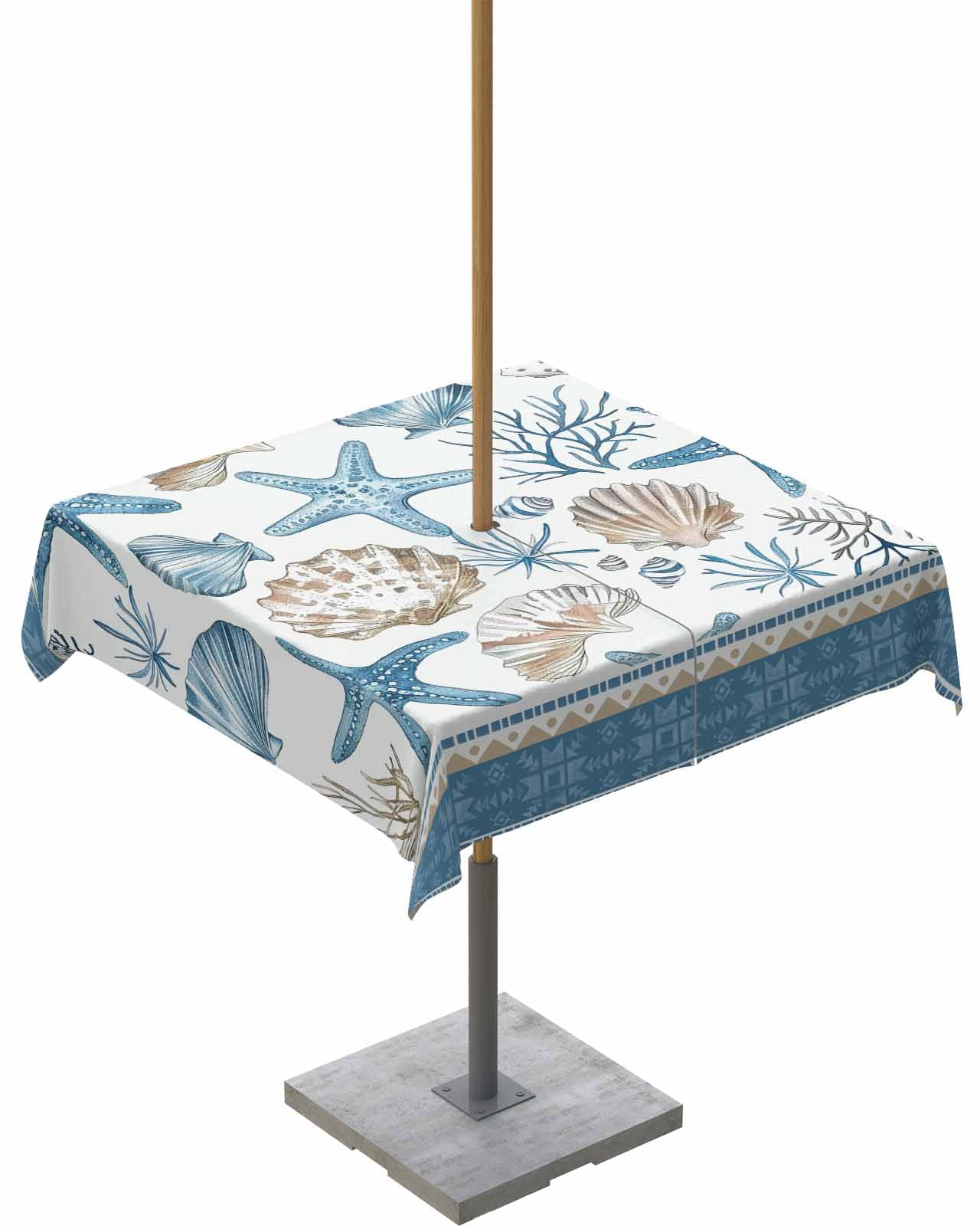 Ocean Starfish Coastal Coral Summer Nautical Square Tablecloth with ...