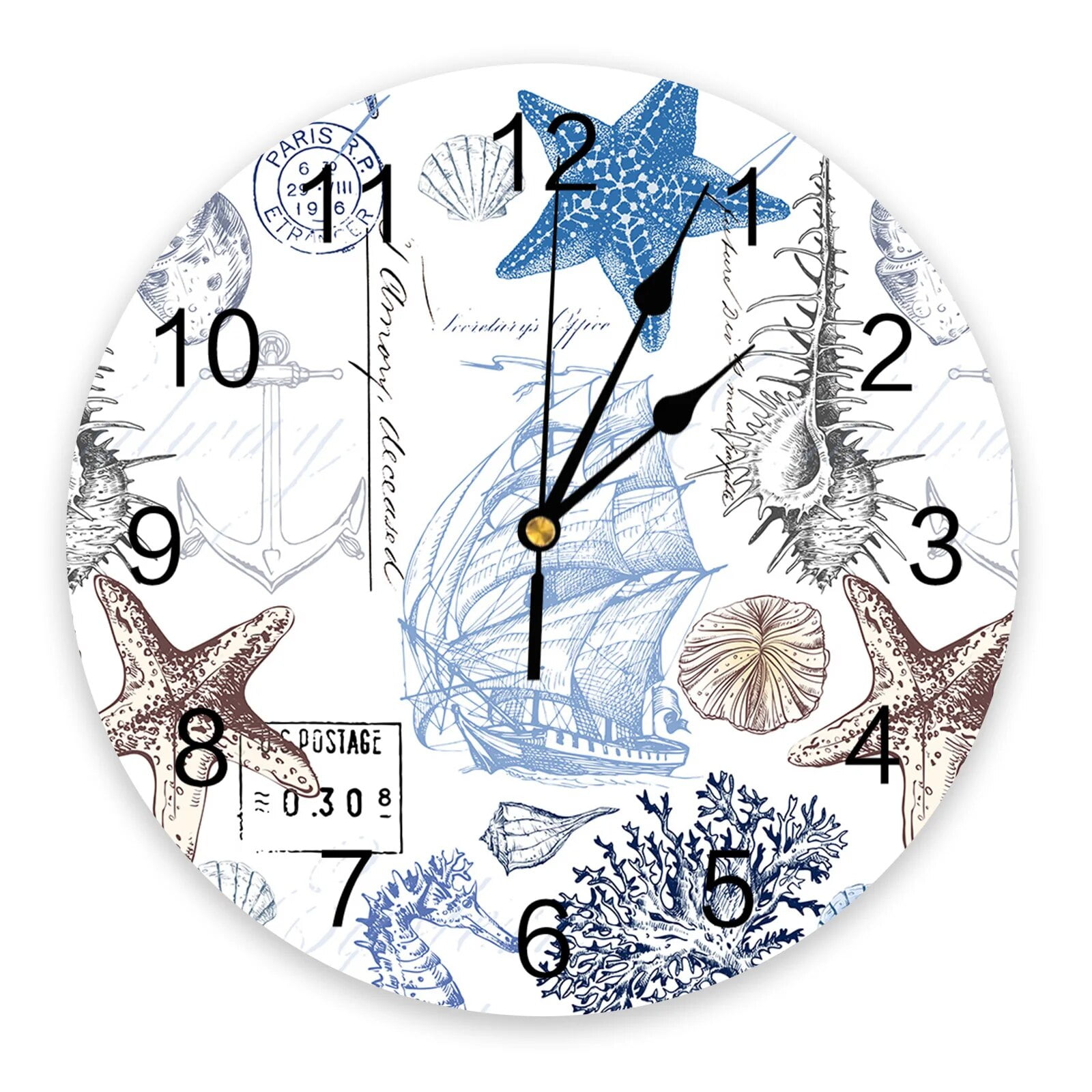 Ocean Starfish Coral Vessel Shell Clocks Wall Home Decor Modern Kitchen ...