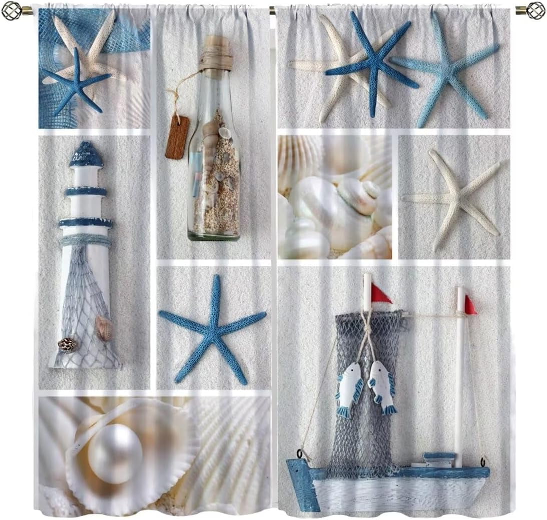 Ocean Starfish Curtains,Nautical Tropical Beach Seashell Window ...