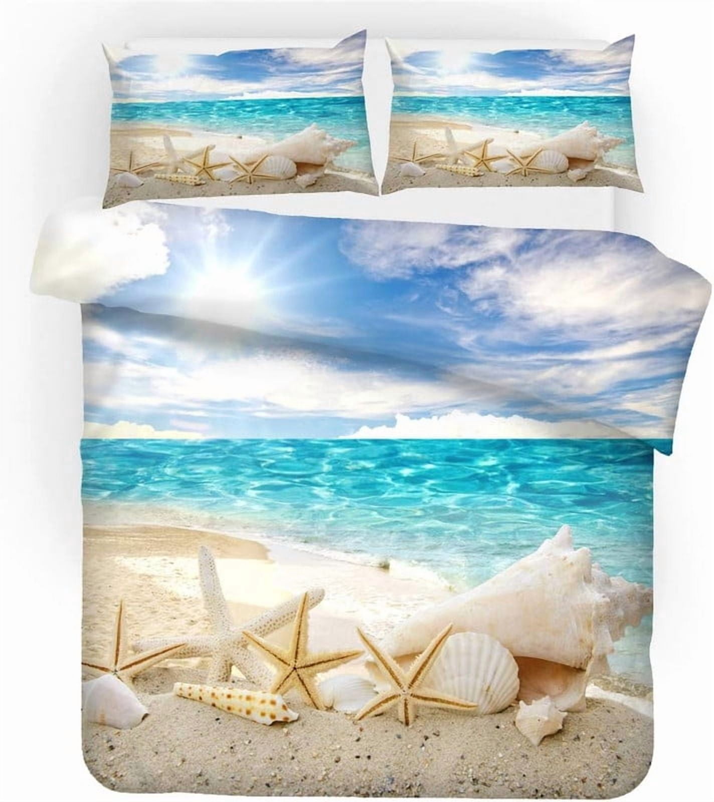 Ocean Starfish Duvet Cover Set - Tropical Beach Theme Bedding for Kids ...