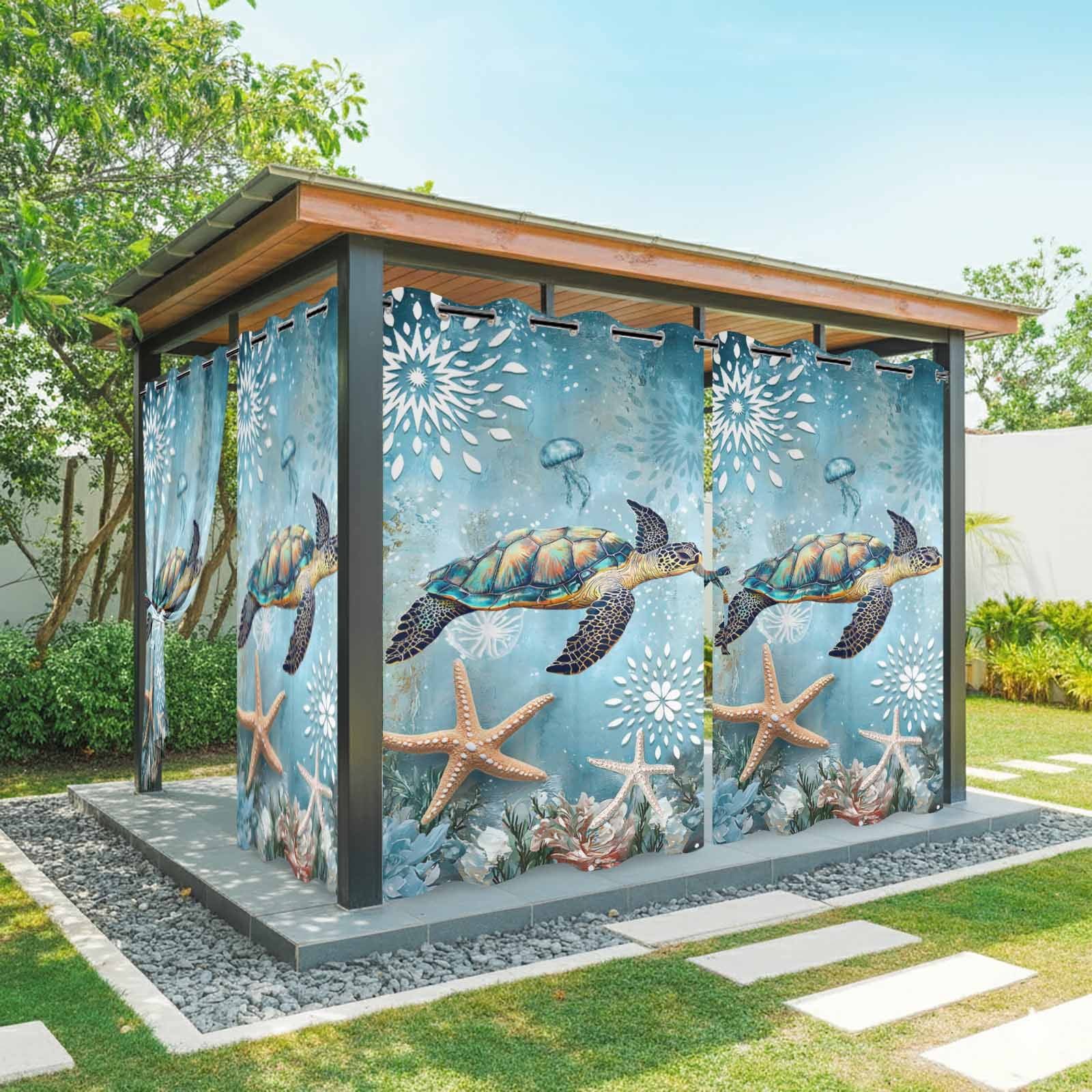 Ocean Starfish Outdoor Curtains for Patio Waterproof, Sealife Marine ...