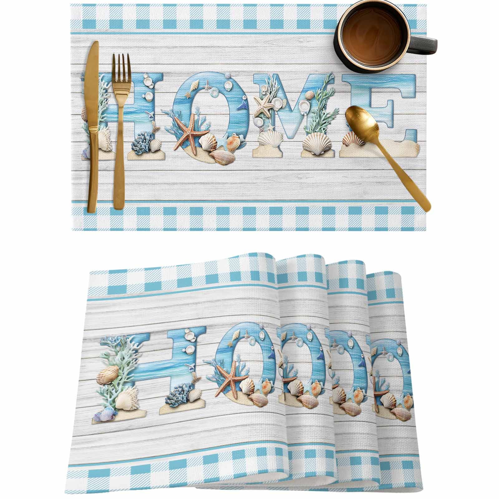 Ocean Starfish Shell Home Quote Placemats Set of 4,Wipeable Washable ...