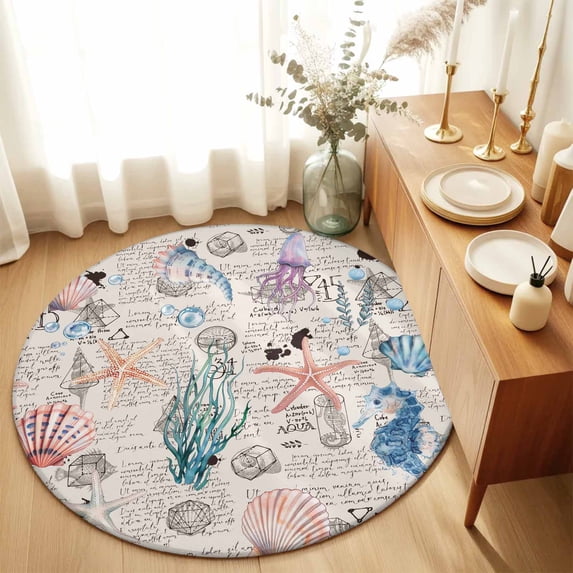 Ocean Starfish Shell Marine Life Round Area Rug 3ft,Living Room Rug Non ...