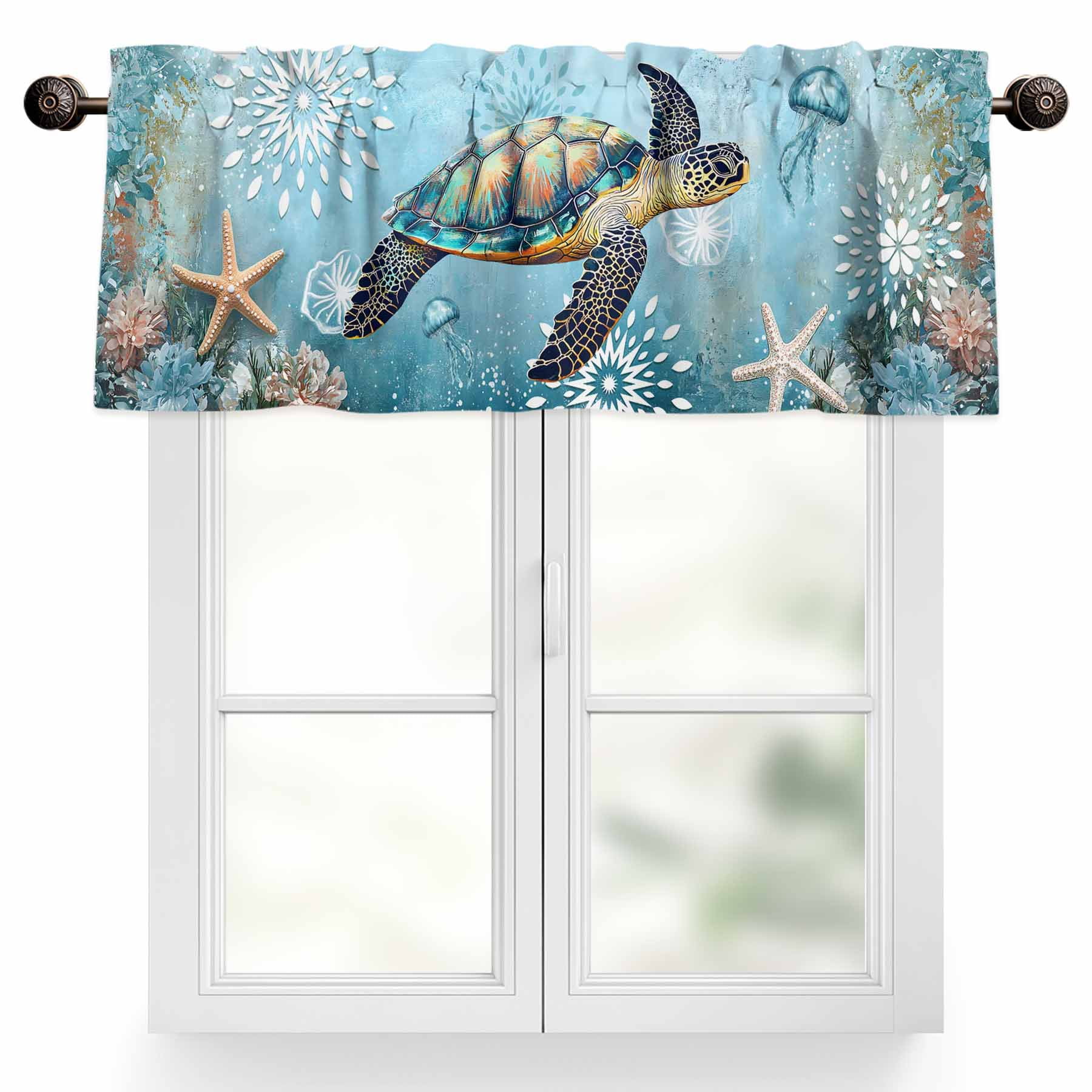 Ocean Starfish Valances for Windows, 60 x 18in, Sealife Marine Life ...
