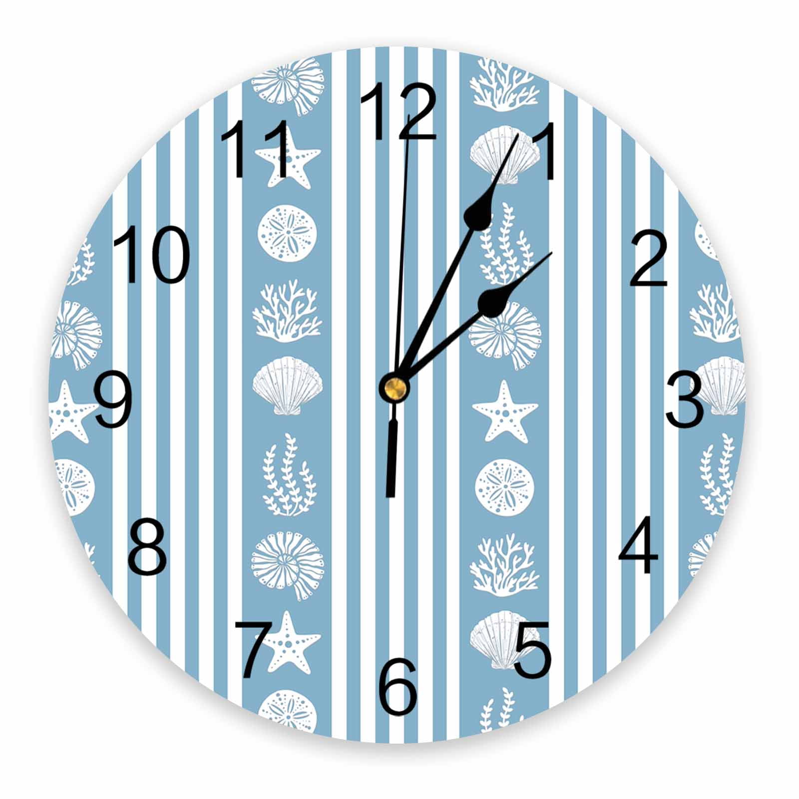 Ocean Striped Star Coral Blue Wall Clock Large Modern Kitch Dinning ...