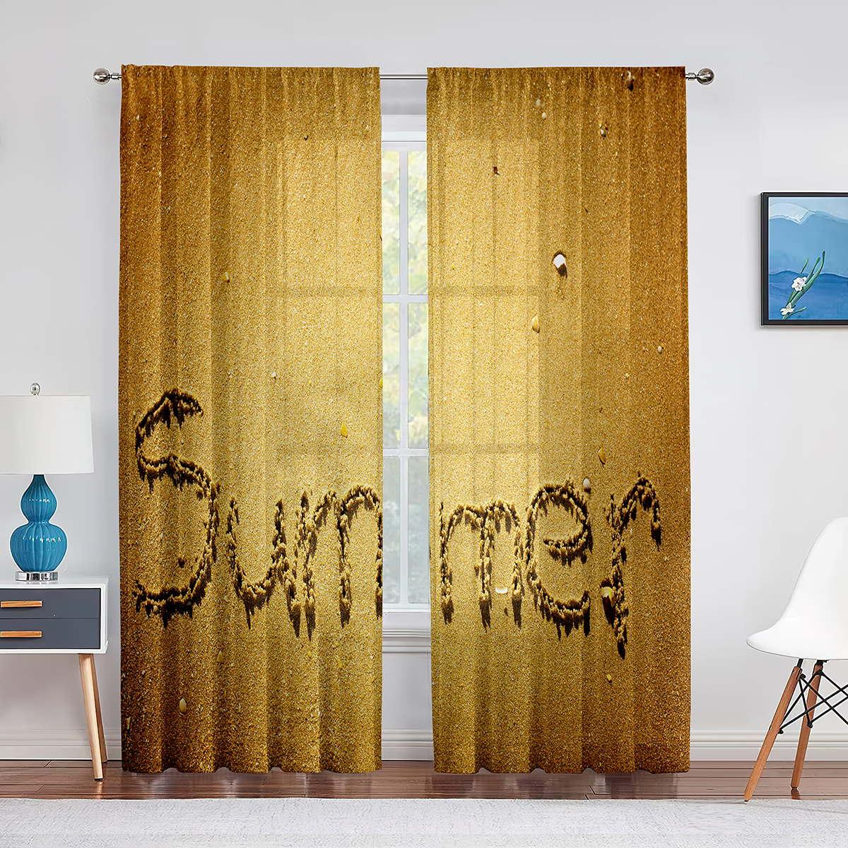 Ocean Summer Beach Sunlight Seawater Tulle In Sheer Curtains for Living ...