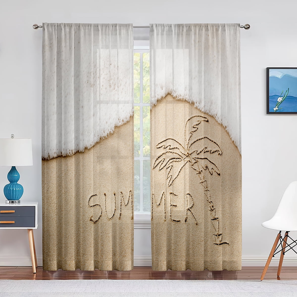 Ocean Summer Beach Sunlight Seawater Tulle In Sheer Curtains for Living ...