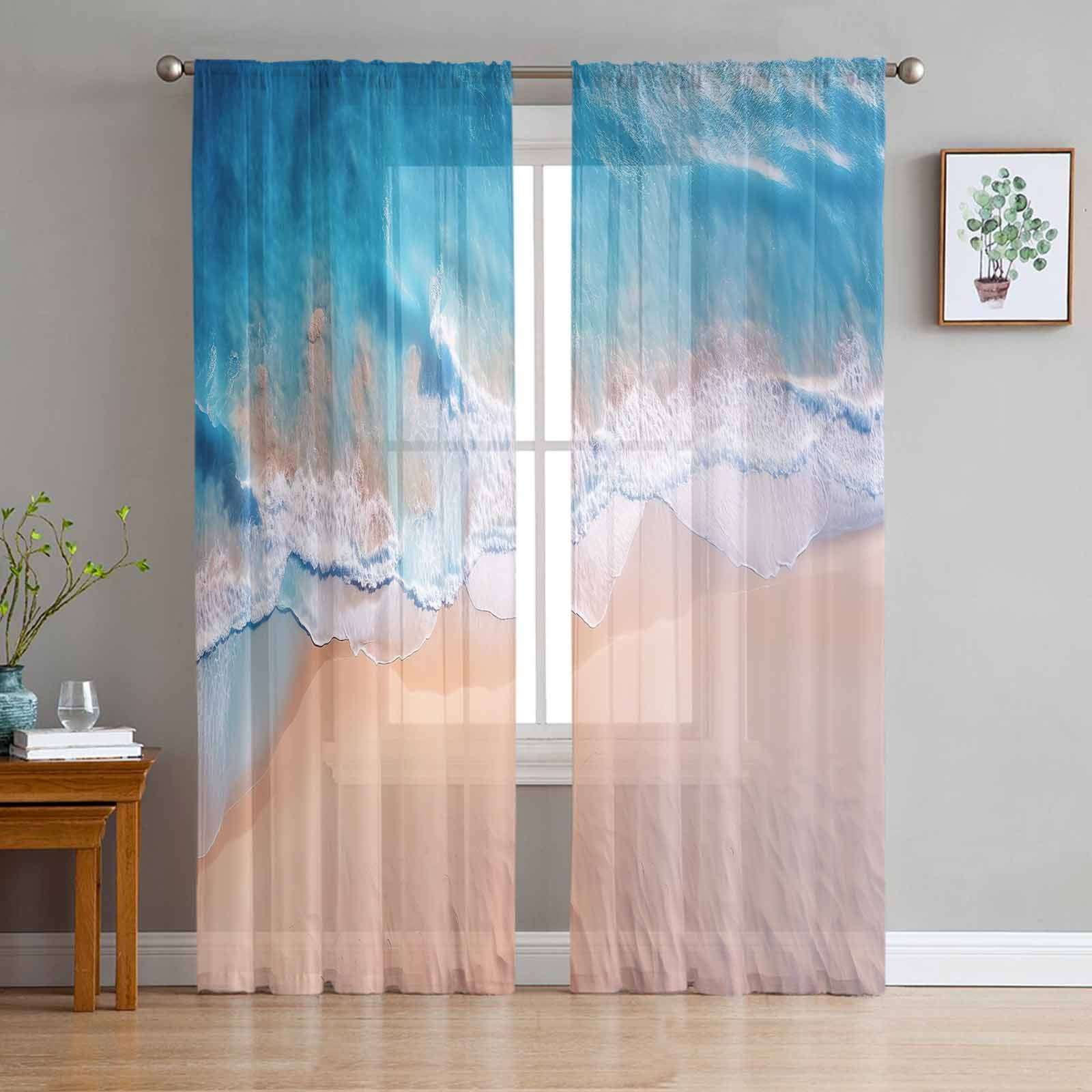 Ocean Summer Beach Tulle Curtain for Living Room Bedroom Window ...