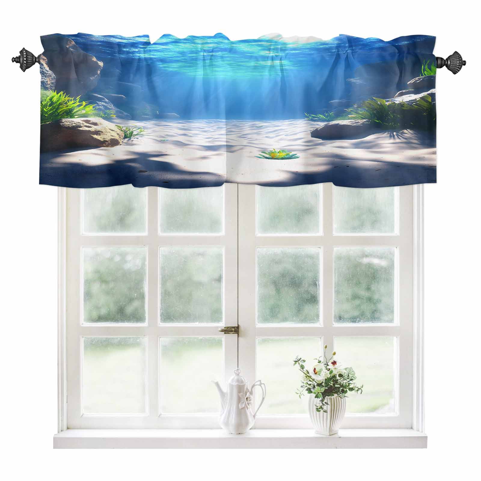 Ocean Summer Kitchen Valances for Windows 42x12 Inch Kitchen Curtains ...