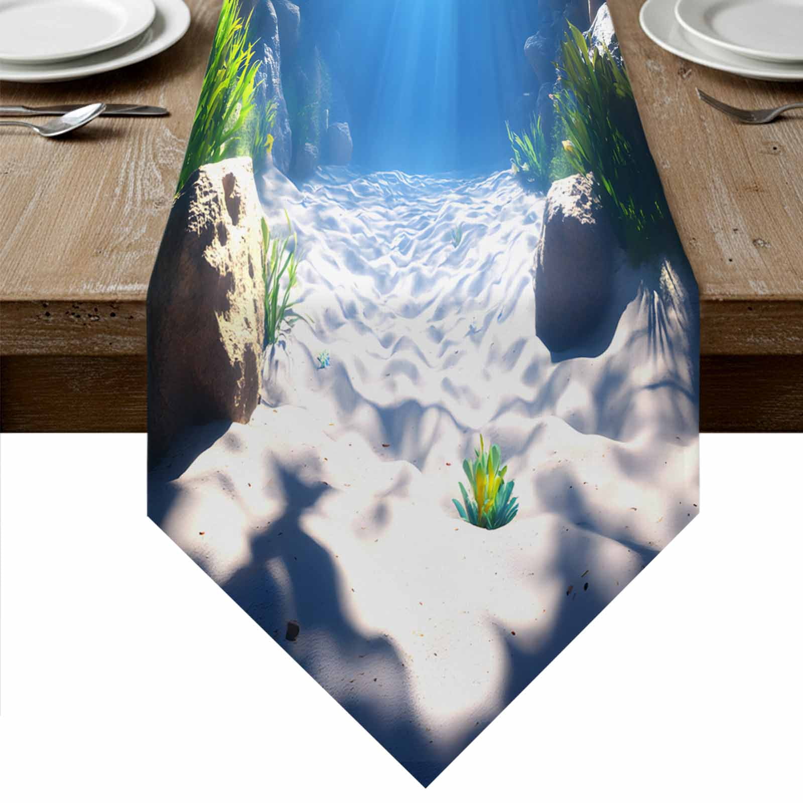Ocean Summer Table Runner Linen Burlap Table Runner 108 Inches Long ...