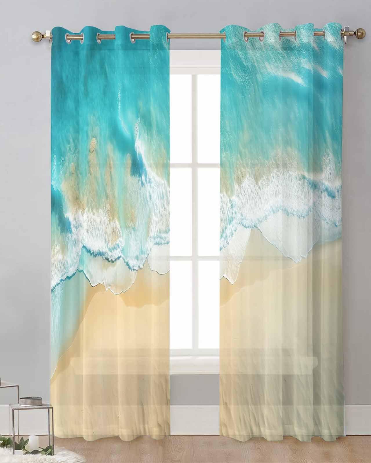 Ocean Summer Wallpaper Sunshine Sheer Curtains For Living Room Window ...
