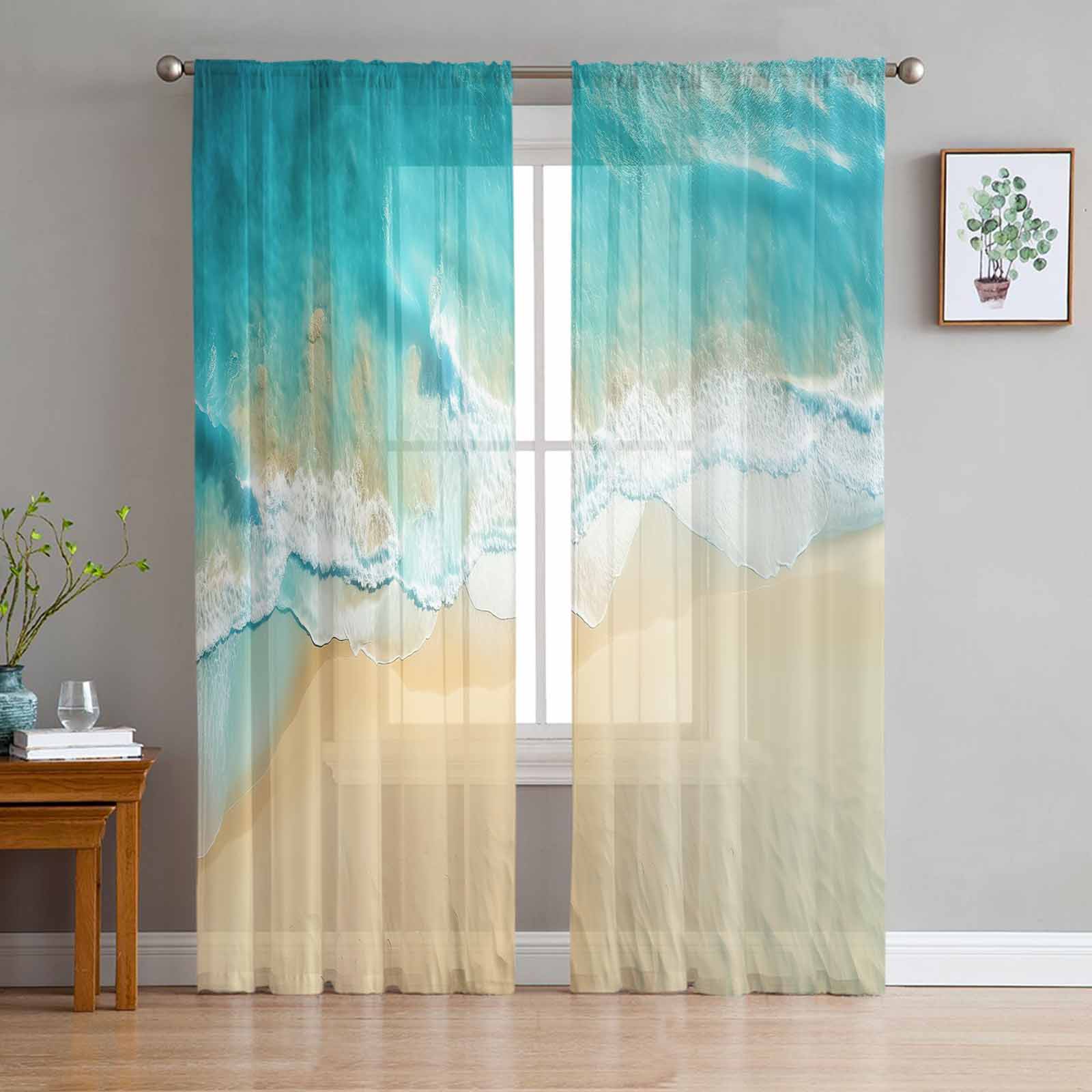 Ocean Summer Wallpaper Sunshine Tulle Sheer Window Curtains for Living ...