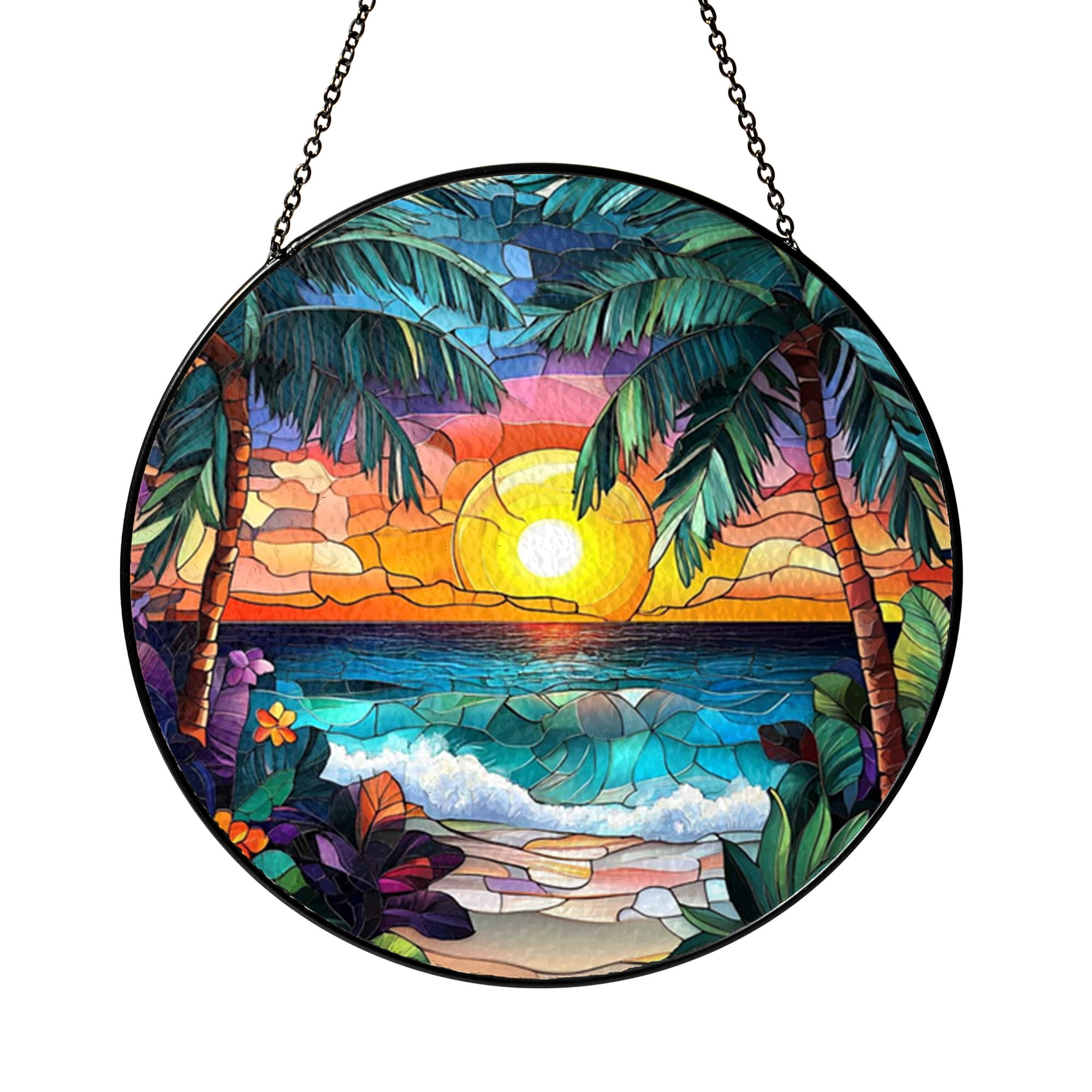 Ocean Sunrise Stained Glass Suncatcher – Sea Wave Seascape Window ...