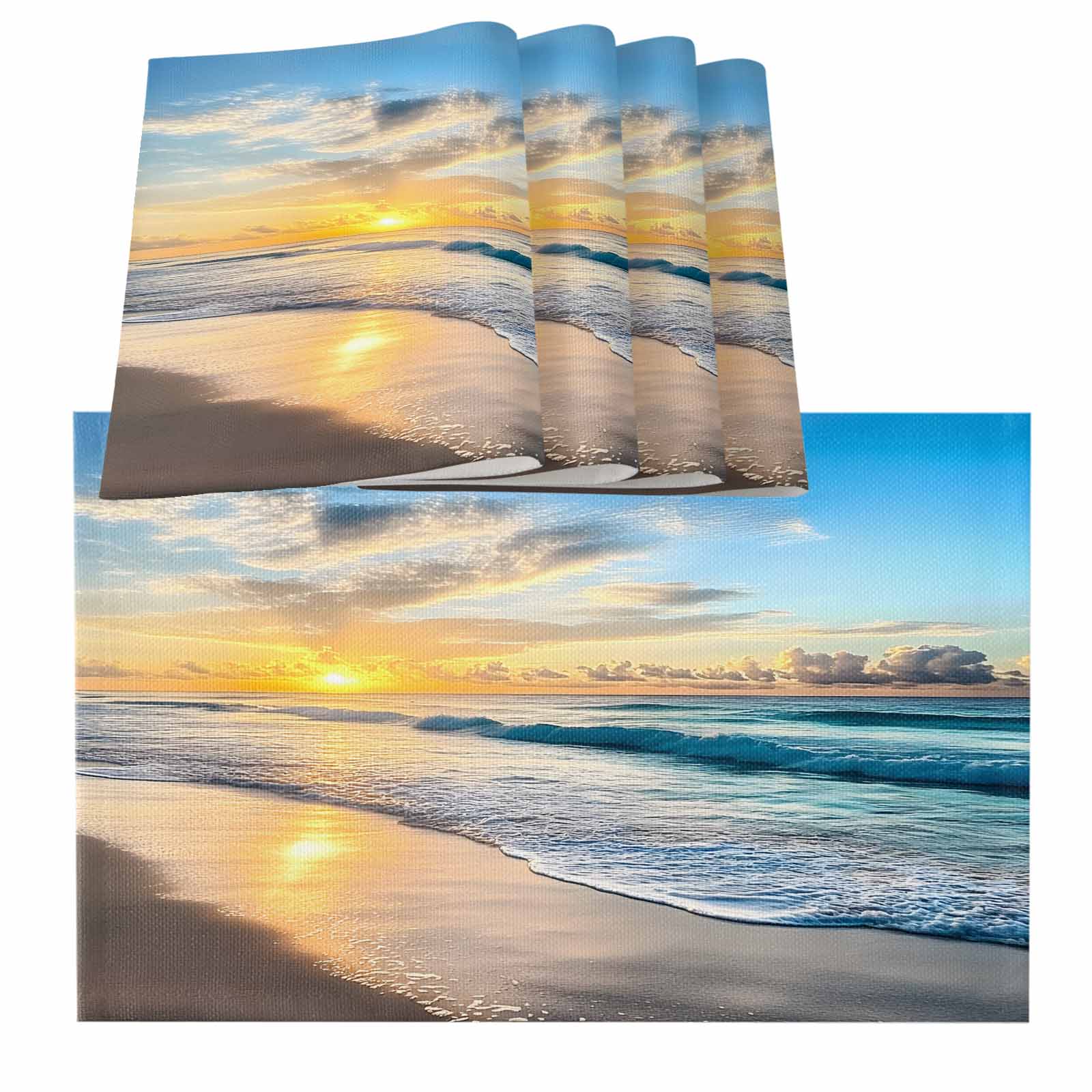 Ocean Sunset Beach Blue Sky Coastal Seashore Summer Burlap Kitchen ...