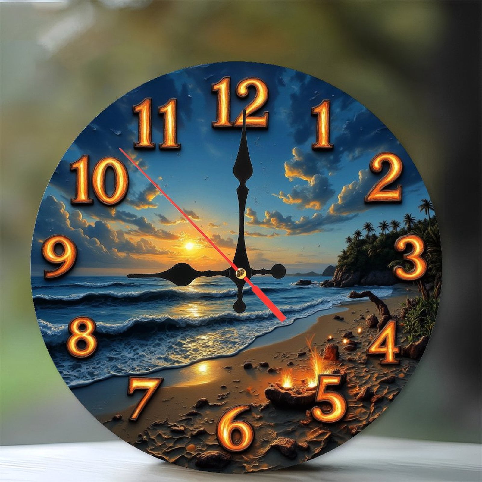 Ocean Sunset Beach Wall Clock Home Decor 10-Inch Silent Wooden Wall ...