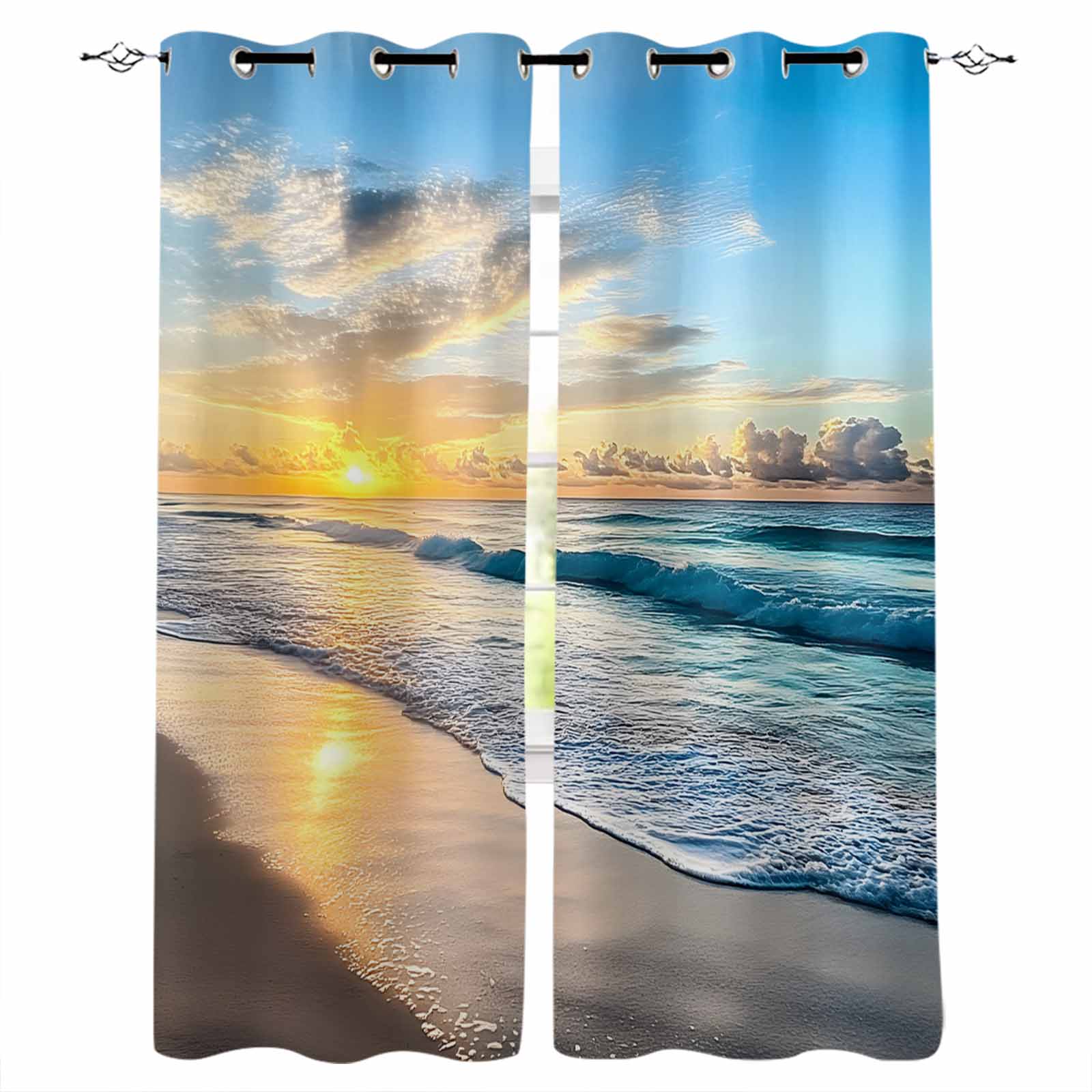 Ocean Sunset Blackout Curtains 45 Inches Long for Bedroom, Beach Blue ...