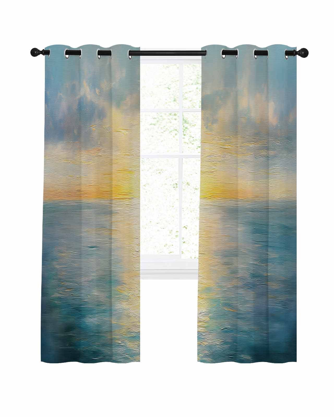 Ocean Sunset Blackout Curtains 63 Inches Long for Bedroom, Blue Sky Sea ...