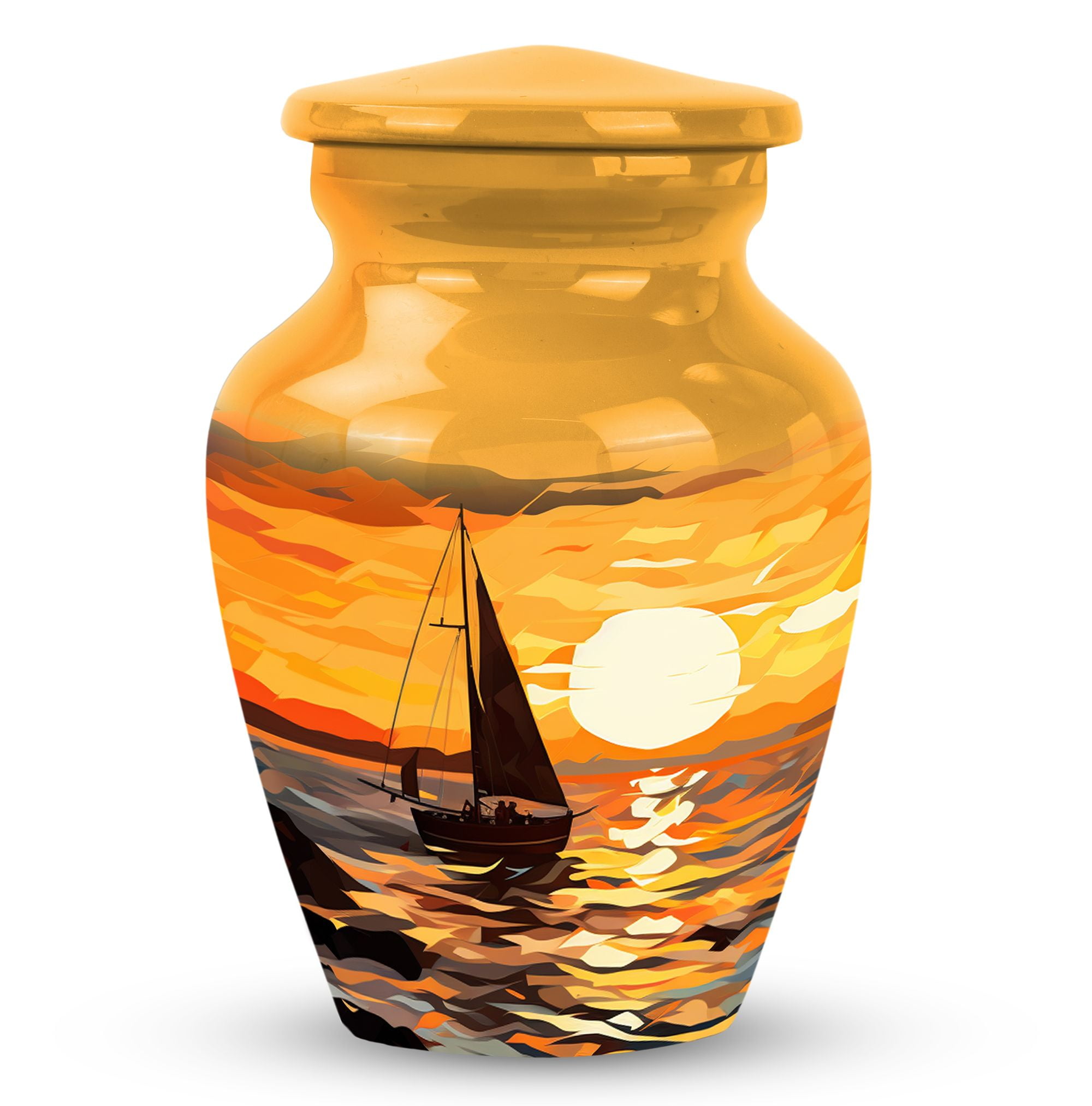 Ocean Sunset With Bot View Urn - Burial Urns For Adult Human Ashes ...