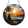Ocean Sunset Cat Faux Stained Glass Window Decor, Elegant Coastal ...