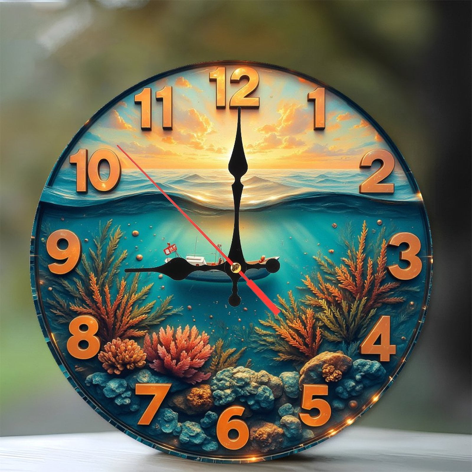 Ocean Sunset Clock Wall Art Decor Home Decor 10-Inch Silent Wooden Wall ...