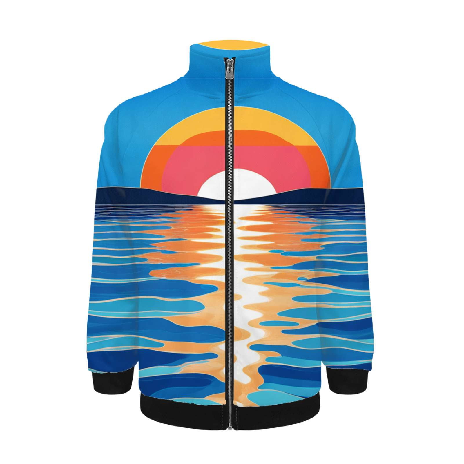 Ocean Sunset Glow Jacket Men's Street Cool Long Sleeves Coat Personality Tops Oversized Zipper ...