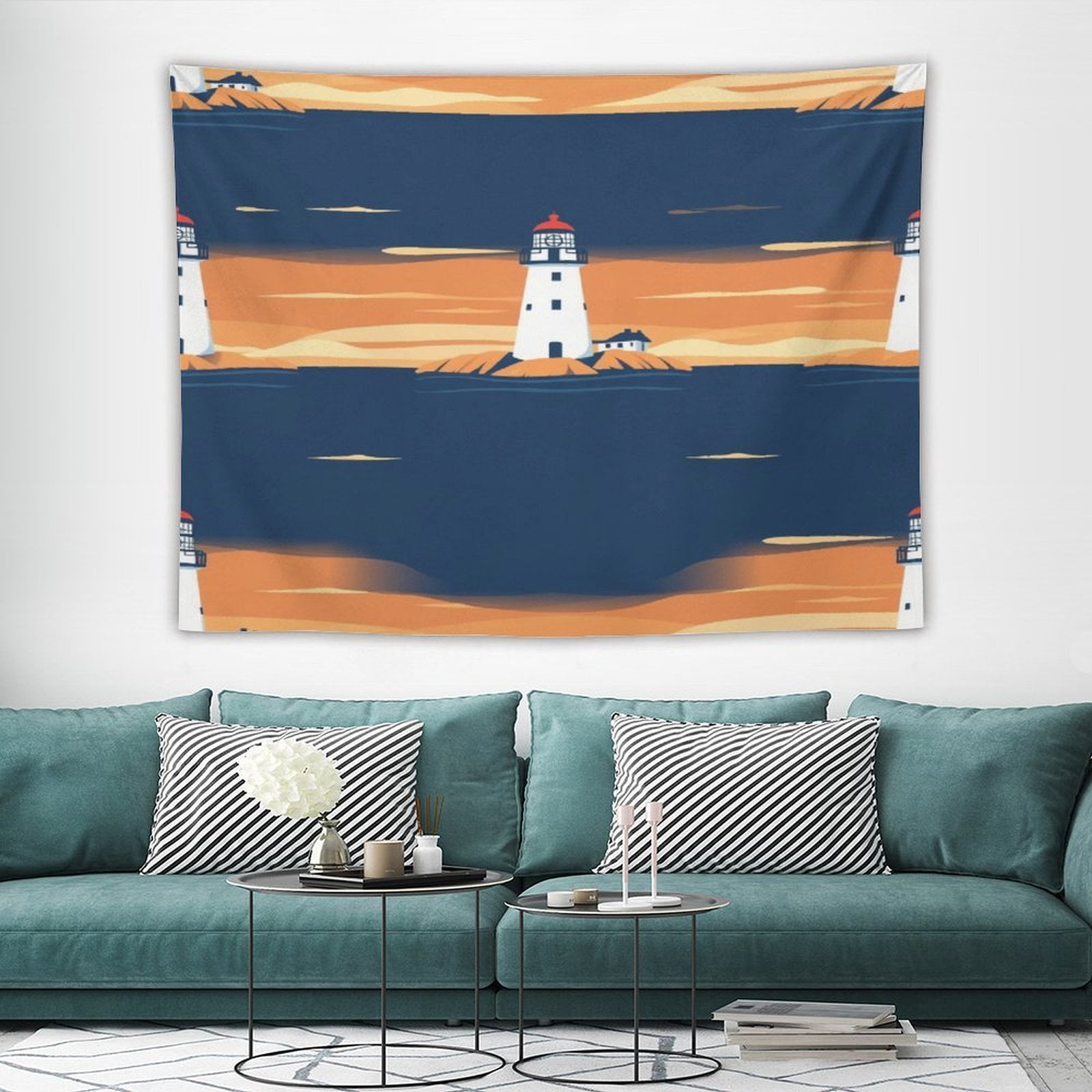 Ocean Sunset Lighthouses Wall Tapestry Poster Mall Hanging Background ...
