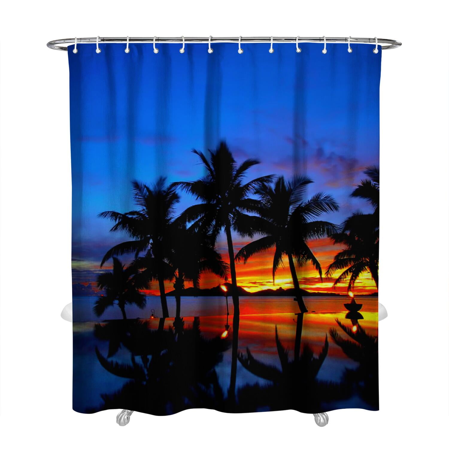 Ocean Sunset with Palm Trees Shower Curtain 72x84 Inch - Vibrant ...