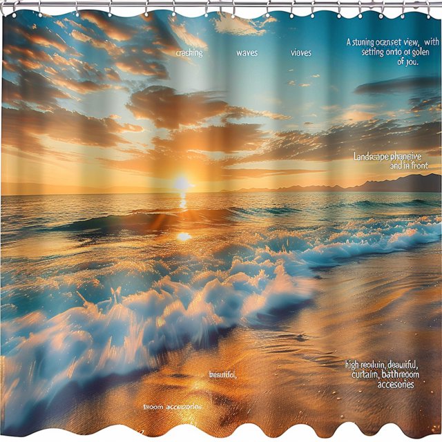Ocean Sunset Paradise Shower Curtain Beach Theme Bathroom Decor Waves ...