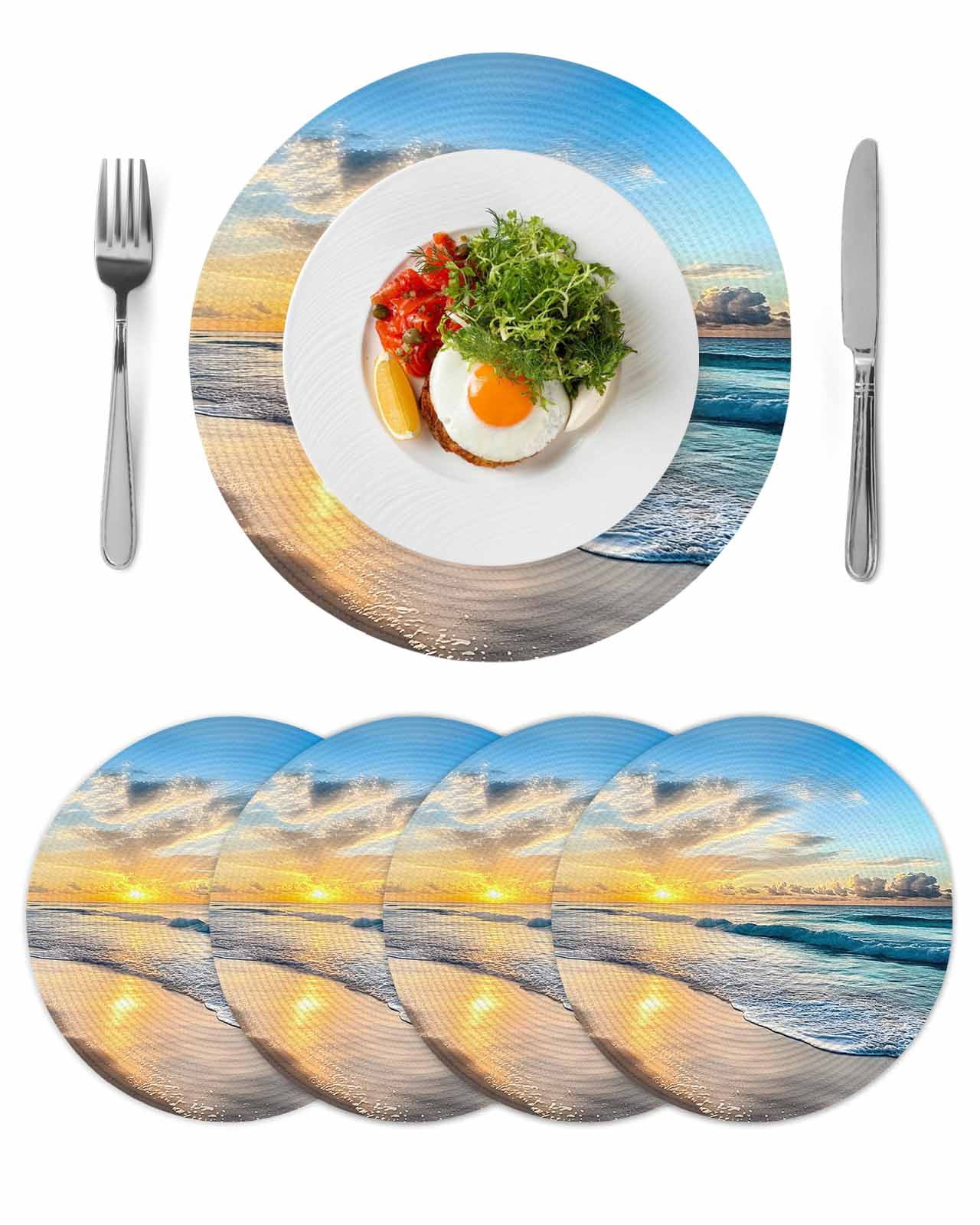 Ocean Sunset Round Placemats Set of 4 for Dinning Tables,Heat-proof ...