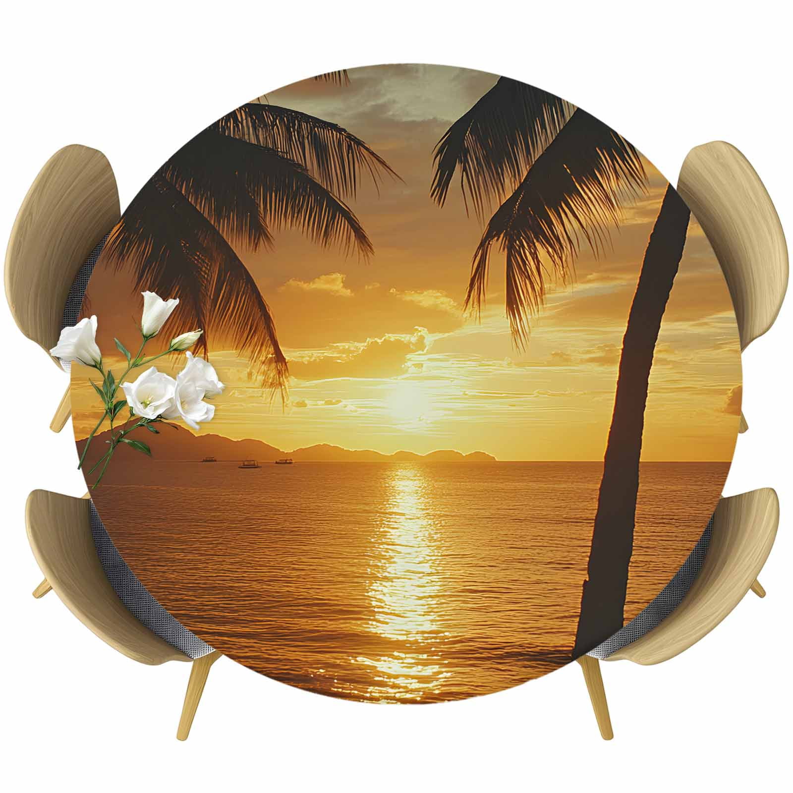 Ocean Sunset Round Tablecloth 36-44 Inch Round Fitted Table Cloth with ...