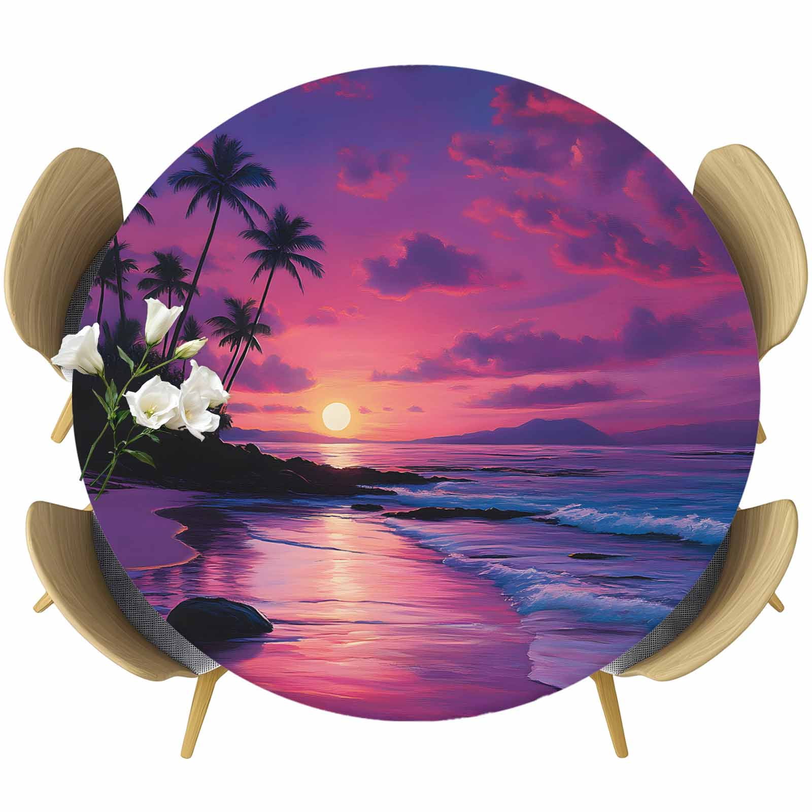 Ocean Sunset Round Tablecloth 55-60 Inch Round Fitted Table Cloth with ...