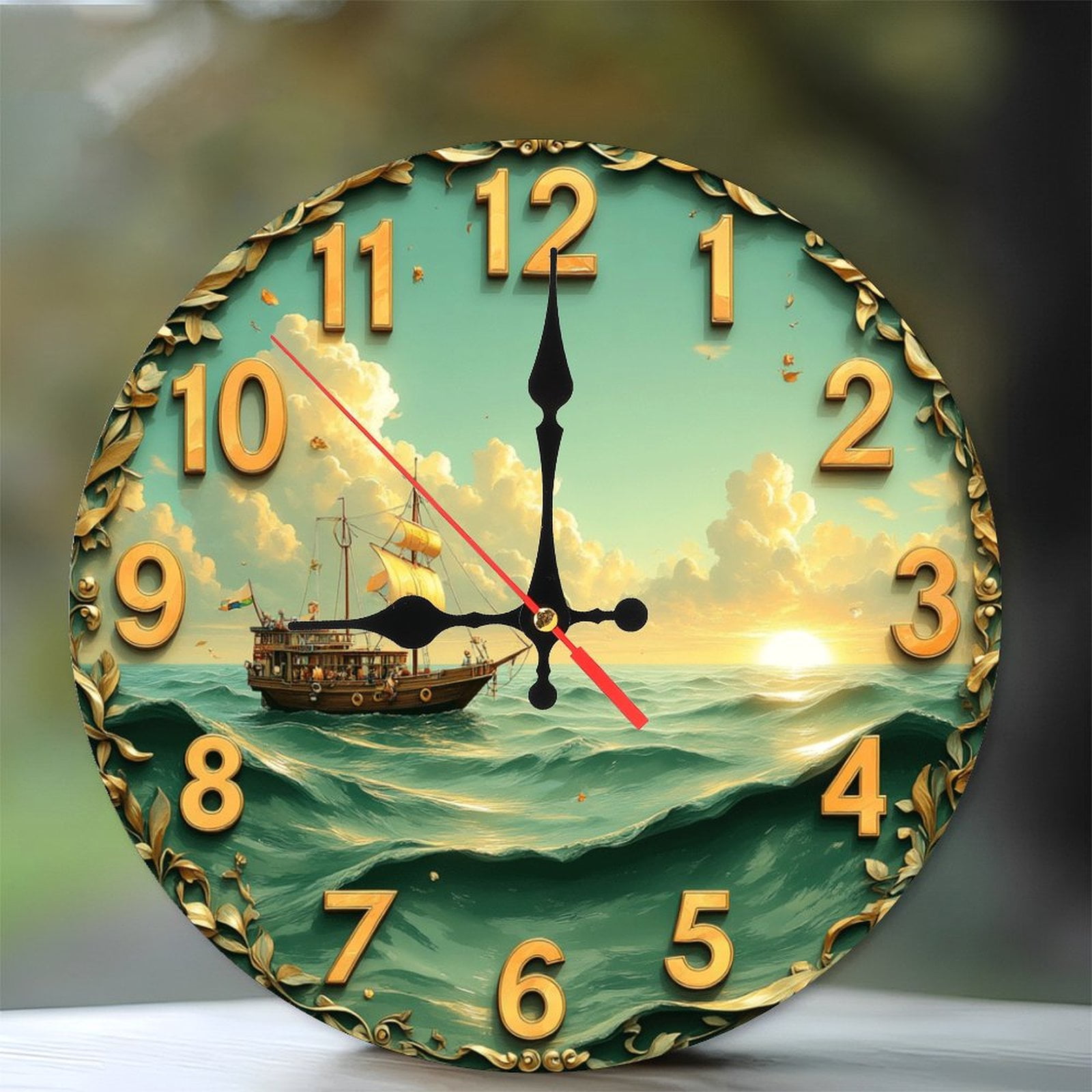 Ocean Sunset Sailboat Wall Clock Decorative Art 10-Inch Silent Wooden ...