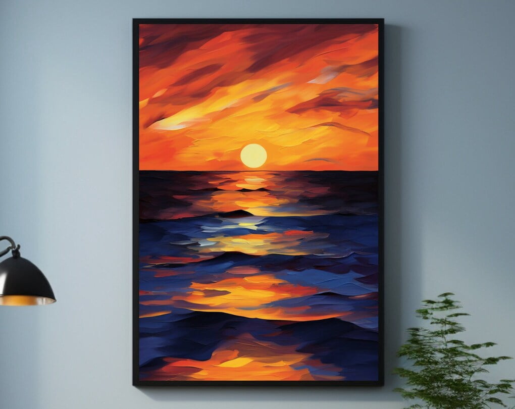 Ocean Sunset Seascape Sunset Painting Blue Orange Nautical Wall Art ...