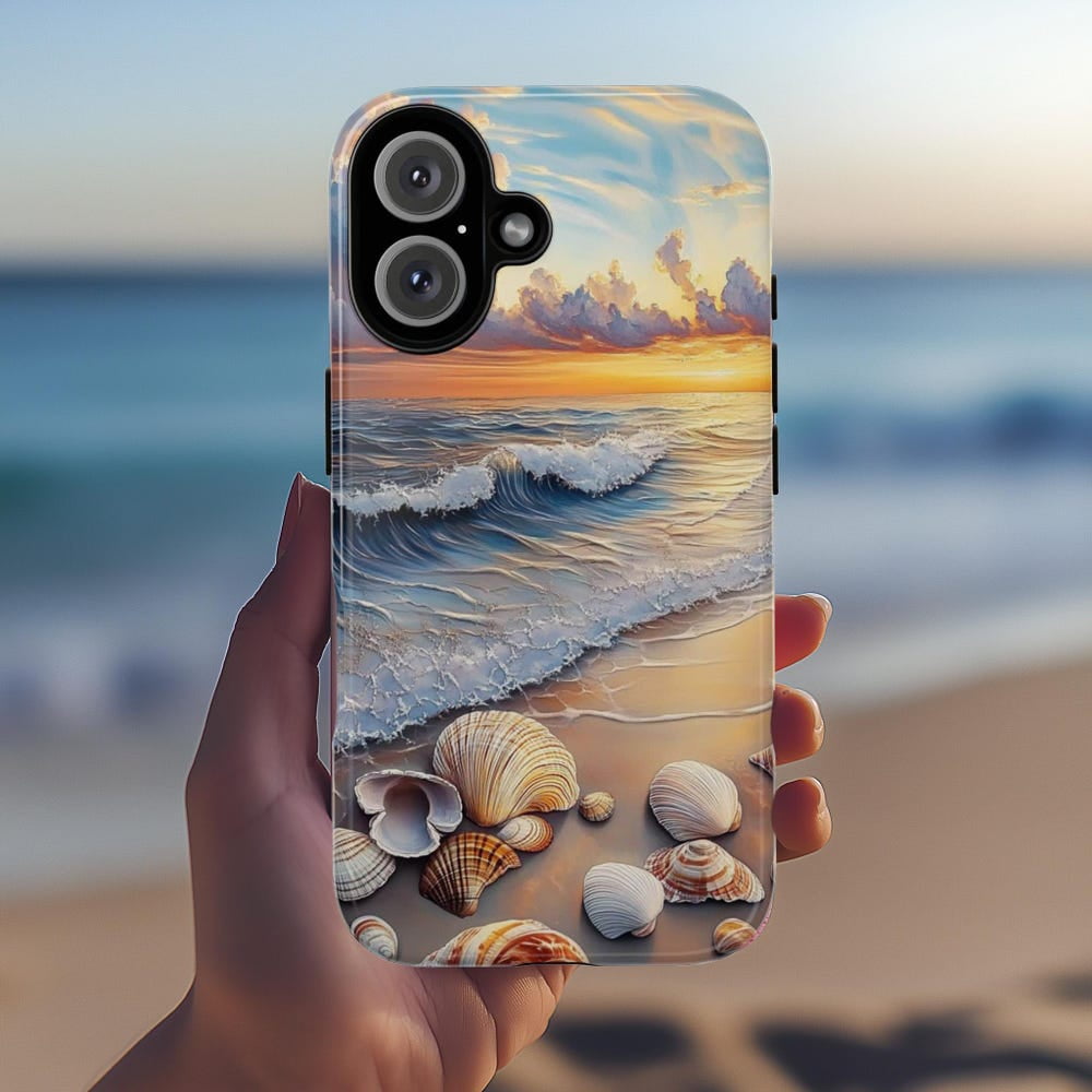 Ocean Sunset Seashell Wave Coastal Beach Aesthetic Phone Case with ...