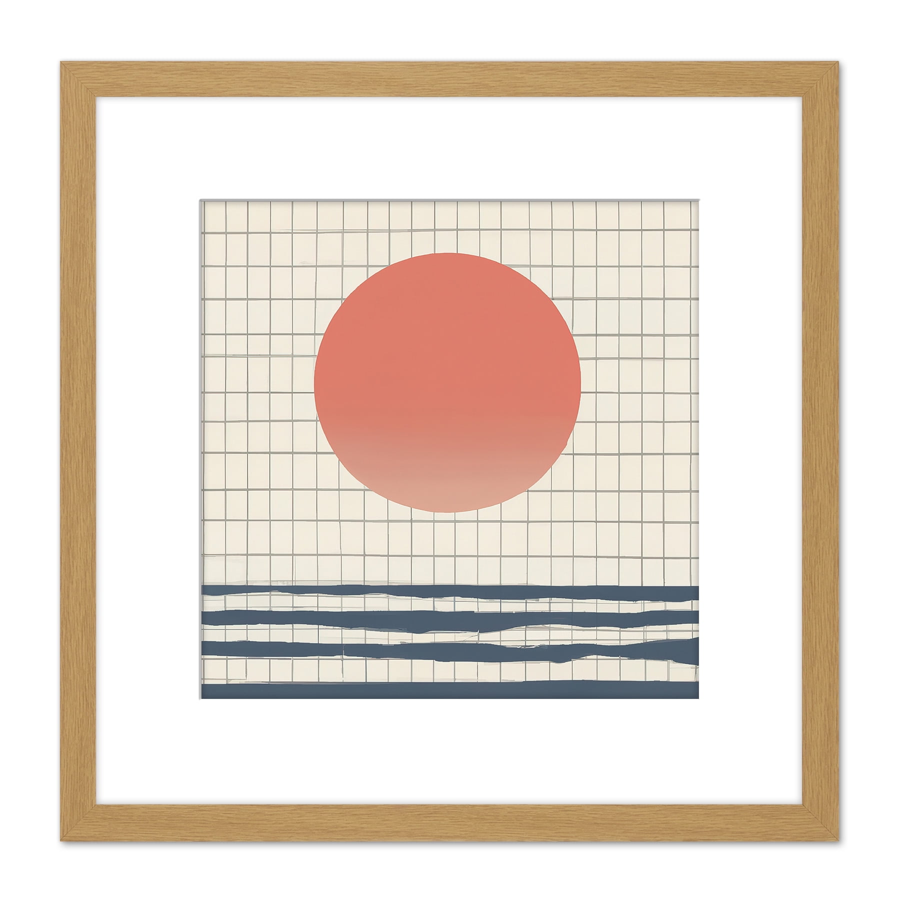 Ocean Sunset Simple Sun Moon Abstract Japanese Grid Modern Painting ...