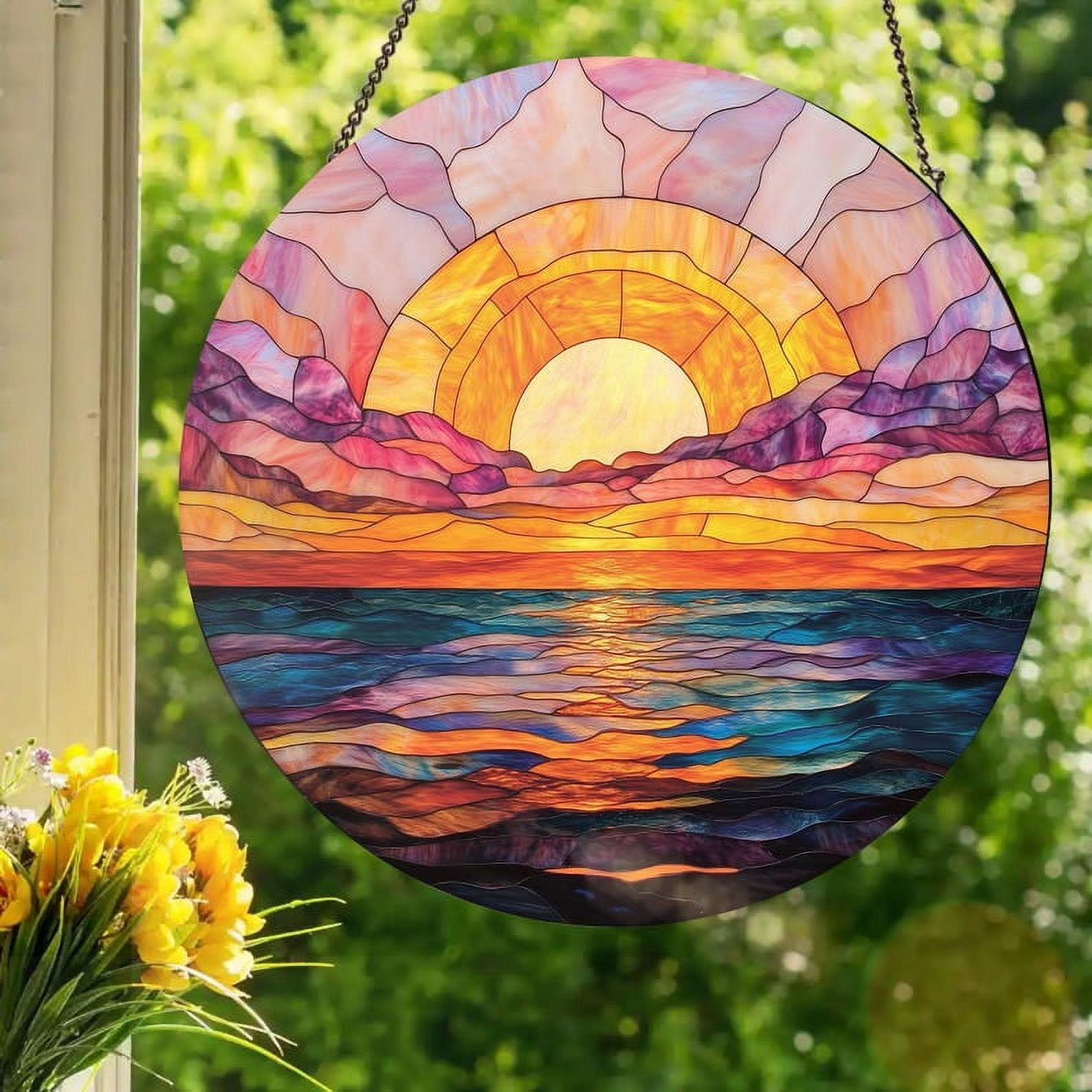 Ocean Sunset: Stained Glass Style Wall or Window Hanging - Walmart.com