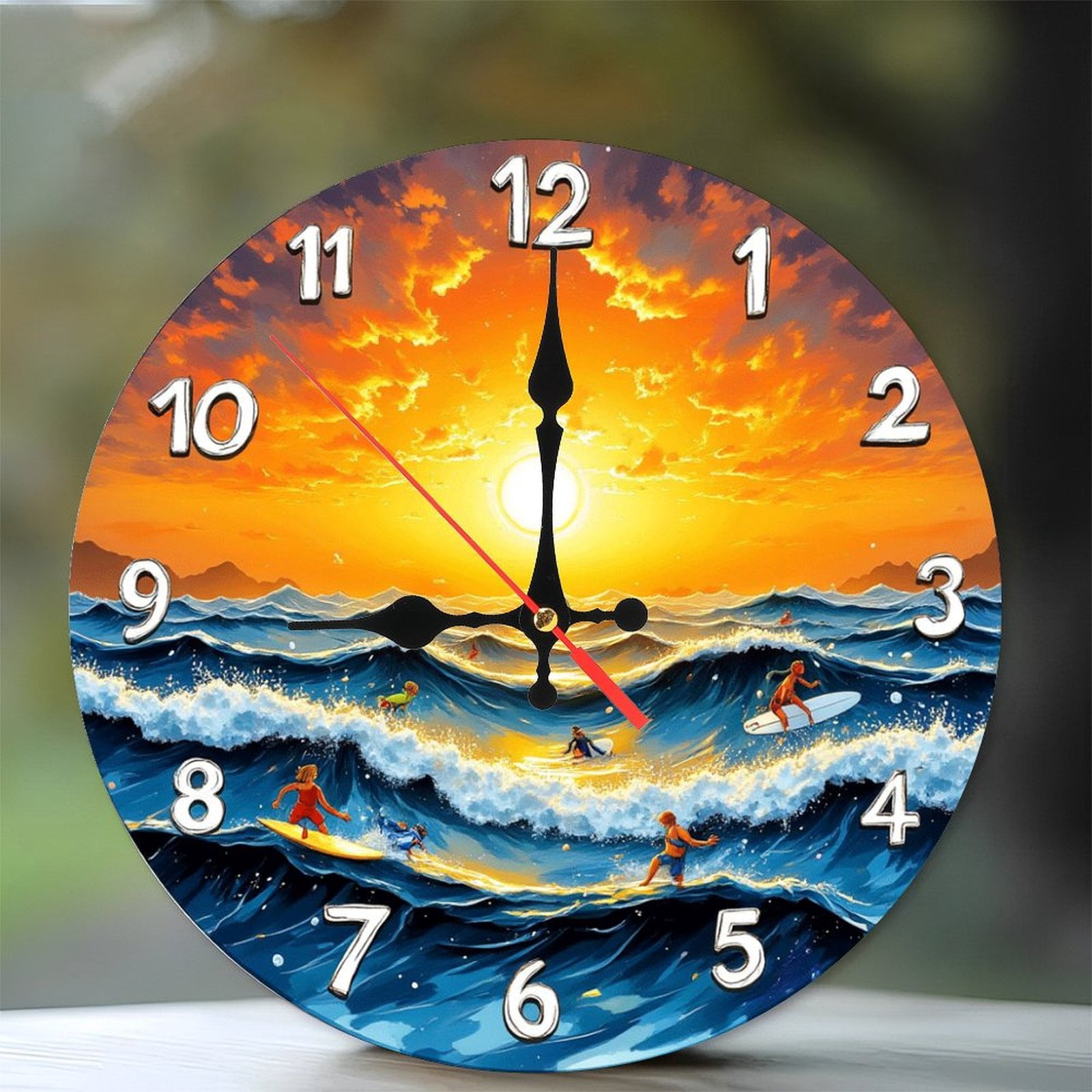 Ocean Sunset Surfing Wall Clock， Beach Decor， Summer Vibes 10-Inch ...