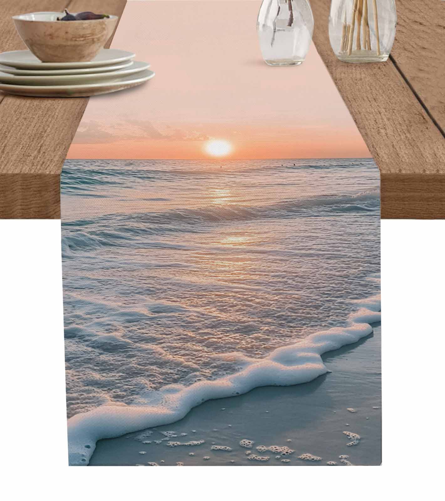 Ocean Sunset Table Runner 72 Inches, Summer Beach Shore Sky Sun Scenery ...