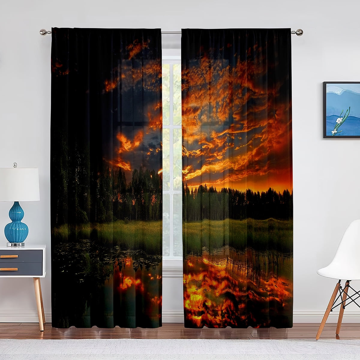 Ocean Sunset Tree Dusk Sky Seaside Sheer Voile Curtain for Living Room ...