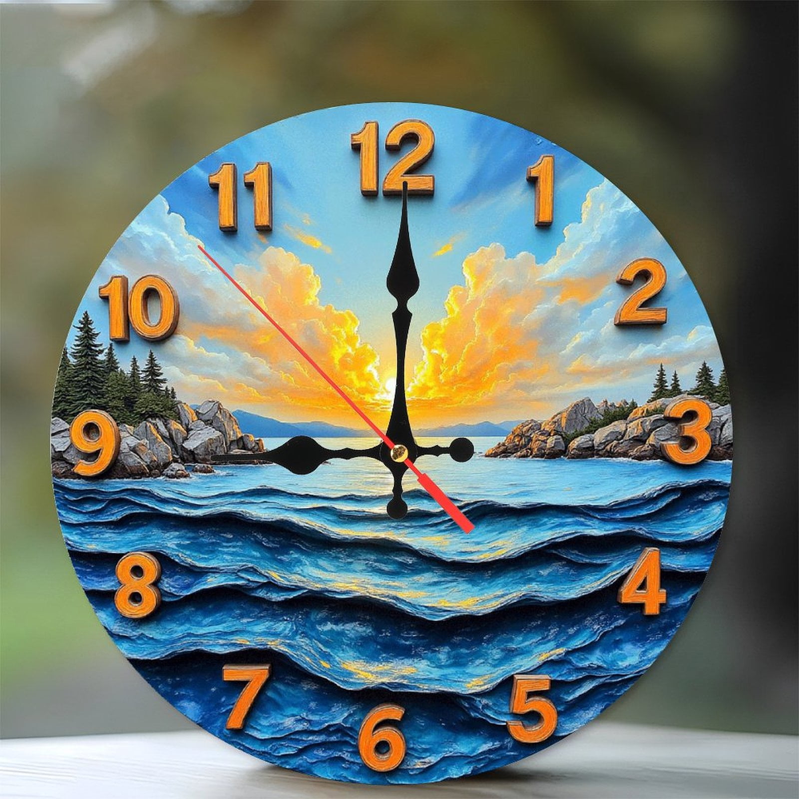 Ocean Sunset Wall Clock Art Decor 10-Inch Silent Wooden Wall Clock, Battery Operated (AA ...