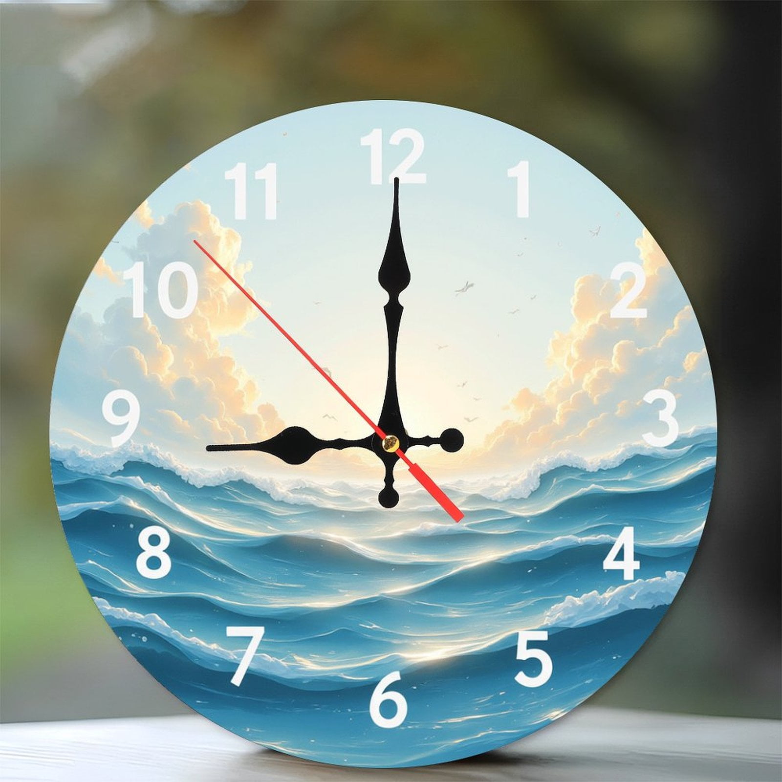 Ocean Sunset Wall Clock Sea Waves Sunrise Decor 10-Inch Silent Wooden Wall Clock, Battery ...