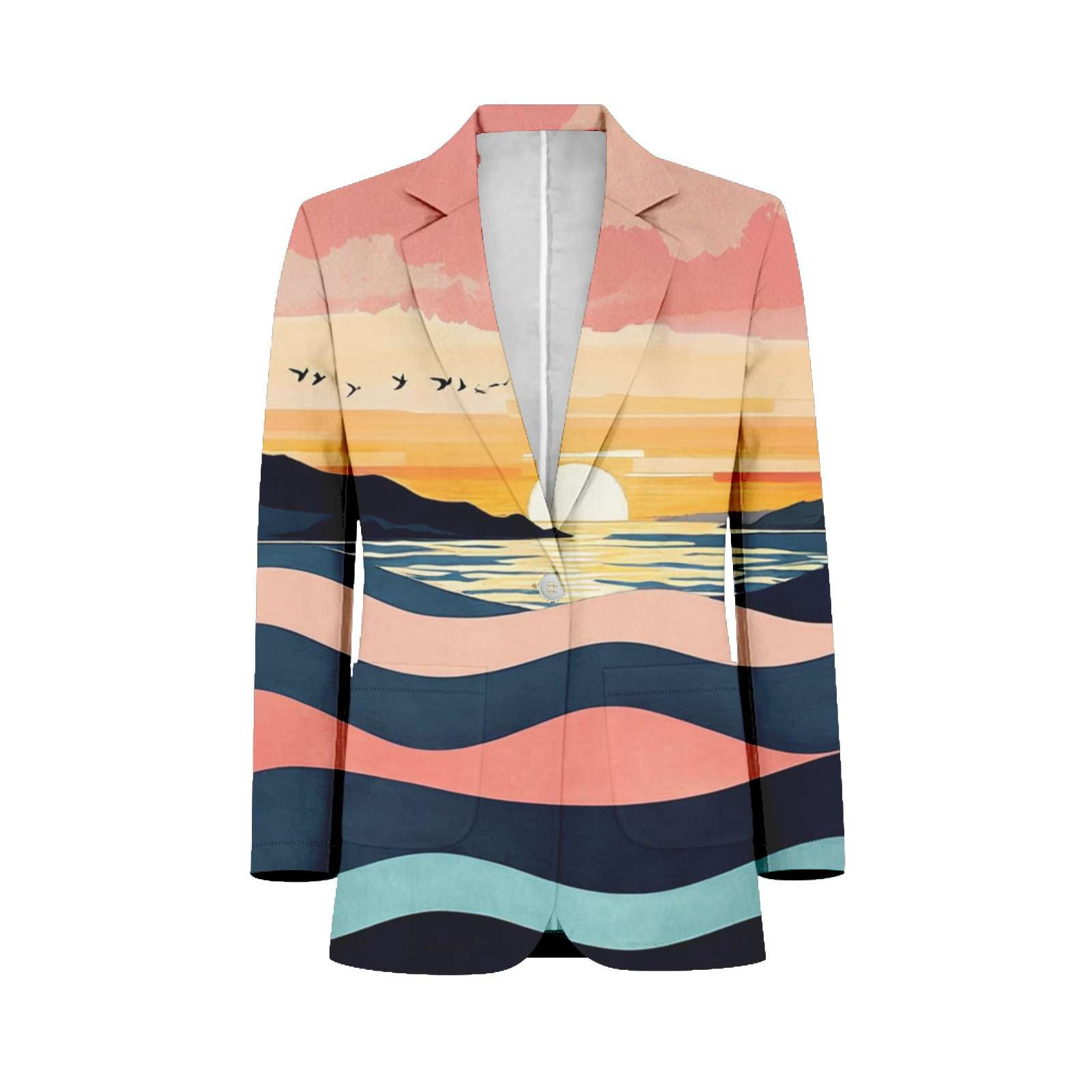 Ocean Sunset Waves Art Print Customized Men's Suits full man Shawl ...
