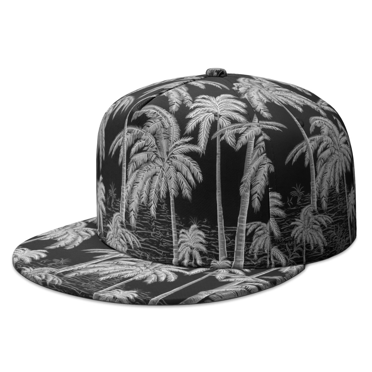 Ocean Sunset with Palm Trees Flat Visor Hat - Full Panel Snapback Cap ...