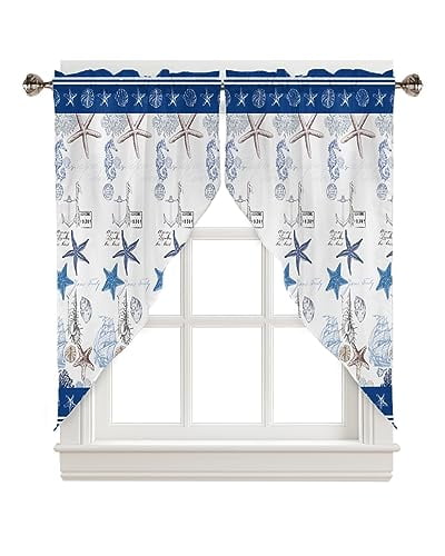 Ocean Swag Valance Curtains Nautical Theme Marine Sail Boat Beach ...