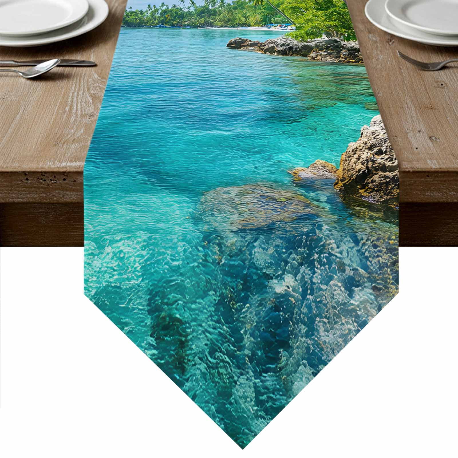 Ocean Table Runner Linen Burlap Table Runner 70 Inches Long Blue Sky ...