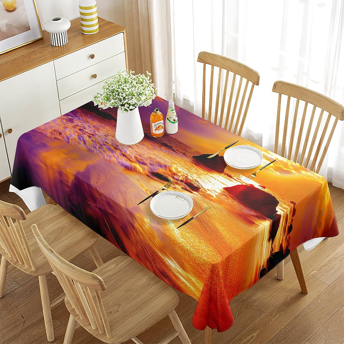 Ocean Tablecloth Romantic Sunset on The Beach Sun Rays Reflection on ...